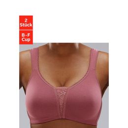 Petite Fleur By Lascana Damen petite fleur by Lascana Soft-BH Packung, ohne B&uuml;gel, Baumwolle mit Spitzen-Details, gro&szlig;e Gr&ouml;&szlig;en, bequemer BH rosa 105, 