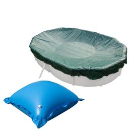 Evolution Abdeckplanen f&uuml;r Ovalbecken in Gr&uuml;n mit Luftkissen - SET 490 x 300 cm mit 11 Luftkissen