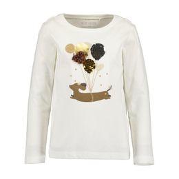 Blue Seven M&auml;dchen Langarmshirt Baumwolle, Glitzerdruck mit Chiffon-Applikation und Wendepailletten wei&szlig; 128