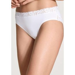 Calida Damen Calida Slip &raquo;Natural Comfort Lace&laquo; verspielte Spitze, Regular-Cut, elastischer Single Jersey, weich wei&szlig; L (48/50)