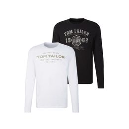 Tom Tailor Herren Tom Tailor Langarmshirt Packung, 2 Stk. 2er Pack / mit Logo Print schwarz L