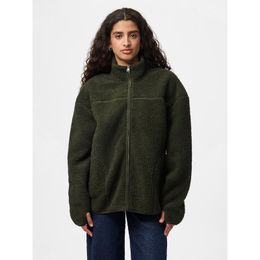 Pieces Damen Pieces Pl&uuml;schjacke &raquo;PCSADIA LS TEDDY JACKET NOOS BC&laquo; Kunstfaser gr&uuml;n S