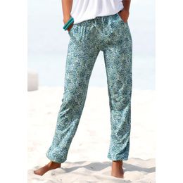Vivance Damen Jerseyhose &raquo;aus bequemer Viskose&laquo; Bl&uuml;mchendruck, elastischer Bund, Strandhose, Sommerhose, Schlupfhose gr&uuml;n 38, N-Gr
