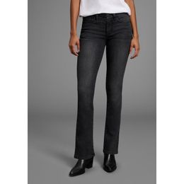 Arizona Damen Bootcut-Jeans &raquo;Baby-Boot&laquo; Bootcut-Stil, figurbetonte Passform, mit Used-Effekten grau 44, N-Gr