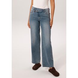 Aniston Casual Damen Aniston CASUAL Straight-Jeans mit extravaganten, asymmetrischem Verschluss blau 38, N-Gr