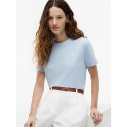 Tommy Hilfiger Damen Kurzarmshirt &raquo;TH SCRIPT REG C-NK SS TEE&laquo; Baumwollmischung, regular fit blau XS (34)