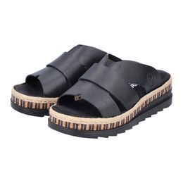 Rieker Damen Pantolette Keilabsatz, Sommerschuh, Schlappen mit Juteumrahmung schwarz 42