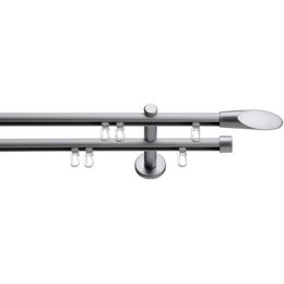 Indeko Gardinenstange &raquo;Marbella&laquo; &Oslash; 16 mm 2 l&auml;ufig-l&auml;ufig Fixma&szlig; Innenlauf Komplett-Set inkl. Gleitern und Montagematerial silber Aluminium B/L: 120cm 