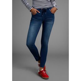 Arizona Damen Stretch-Jeans weites Bein, normale Leibh&ouml;he, kn&ouml;chellang, mit Used-Waschung blau 40, N-Gr