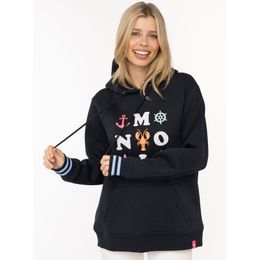 Zwillingsherz Damen Hoodie &raquo;"MOIN"&laquo;, Motiv mit Anker, gestreifte &Auml;rmelb&uuml;ndchen, Kapuze, K&auml;ngurutasche S/M