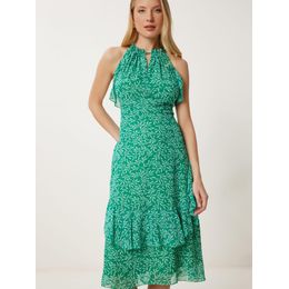 Happiness İstanbul Kleid Damen Gr&ouml;&szlig;e 36 grasgr&uuml;n / wei&szlig; Sommerkleid