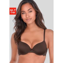 Lascana Damen Lascana Schalen-BH &raquo;Vittoria&laquo; mit B&uuml;gel, weiche Spitze & seidige Microfaser, bequemer BH, T-Shirt-BH braun 80, Cup C