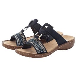 Rieker Damen Pantolette , Keilabsatz, Sommerschuh, Schlappen mit sch&ouml;ner Stickerei blau 41