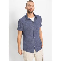 bonprix Herren bonprix Kurzarmhemd Regular Fit, aus Leinen-Baumwoll-Mix, mit Kentkragen blau 47/48 (XXXL), N-Gr