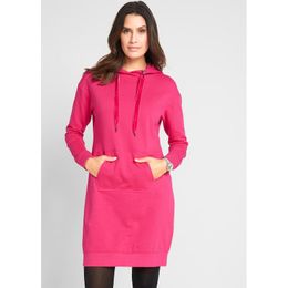 bonprix Damen bonprix Sweatkleid &raquo;Sweatkleid mit Baumwolle&laquo; K&auml;ngurutasche mit Kapuze, aus Baumwolle und Viskose, lockere Passform rosa 44/46 (L), N-Gr