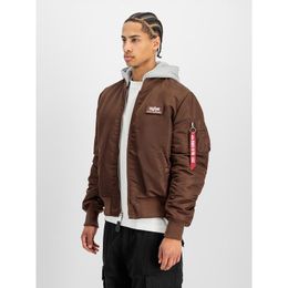 Alpha Industries Herren Bomberjacke &raquo;MA-1 ZH Back Print&laquo; mit Kapuze Kunstfaser, slim fit braun M