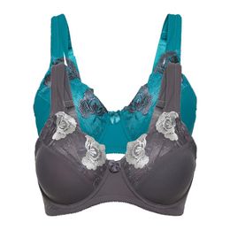 bonprix Damen bonprix Minimizer-BH Packung, 2 tlg. im praktischen Zweierpack mit Tr&auml;gern blau 90, Cup G
