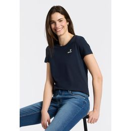 Mustang Damen Mustang T-Shirt normale Passform, Kurzarm-Design blau L
