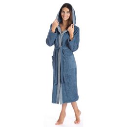 Egeria Damenbademantel &raquo;Benny, ideal f&uuml;r Sauna & Spa, Hotelbademantel, Morgenmantel&laquo; 1 Stk. mit Streifenbord&uuml;re blau Walkfrottee S L: 120cm