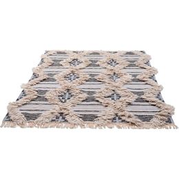 Tom Tailor HOME Teppich &raquo;Cozy Kelim&laquo; rechteckig 5 mm H&ouml;he handgewebt, mit Fransen, Boho-Style schwarz Wolle B : 65cm 1 Stk., 5mm, L: 135cm