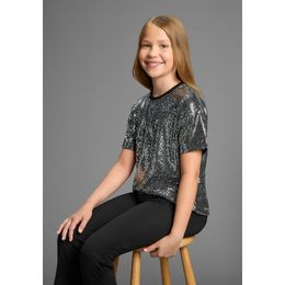 Bruno Banani M&auml;dchen T-Shirt &raquo;festliches Glitzershirt in Paillettenoptik, f&uuml;r M&auml;dchen&laquo; F&uuml;r TEENS, Shirt aus glitzernden Material silber 128/134