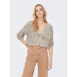 Only Damen Only Strickjacke &raquo;ONLBEACH LIFE 7/8 O-N CARDIGAN KNT NOOS&laquo; mit H&auml;kel-Details grau S