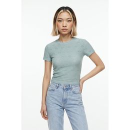 Only Damen Only T-Shirt &raquo;ONLSMILLA NEW S/S TOP JRS&laquo; Materialmix, slim fit, Rundhals gr&uuml;n L