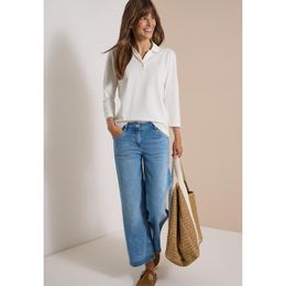 Cecil Damen Poloshirt 3/4-Arm Shirt mit Knopfdetails / unifarben wei&szlig; XL (44)