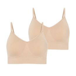 Jockey Damen Bralette &raquo;Seamfree Stretch&laquo; Ohne Seitenn&auml;hte, Breites Unterbrustband, V-Ausschnitt beige L, N-Gr
