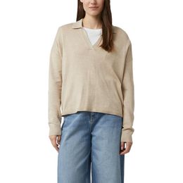 comma, Comma Damen Strickpullover mit V-Ausschnitt und Polo Kragen beige 46