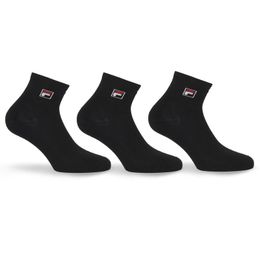 Fila Damen Kurzsocken &raquo;UNISEX QUARTER PLAIN SOCKS&laquo; 3 Paar tlg. mit eingestrickem Logo schwarz 35-38