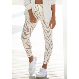Lascana Damen Lascana Leggings mit Zebramuster und breitem Bund, Loungewear beige 32/34, N-Gr