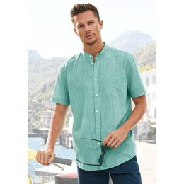H.I.S. H.I.S Herren Kurzarmhemd &raquo;, sommerliches Strukturhemd&laquo; Regular Fit, Stehkragenhemd mit Brusttasche, reine Baumwolle gr&uuml;n L (41/42), N-Gr
