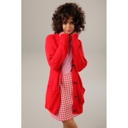 Aniston Casual Damen Aniston CASUAL Strickjacke mit kunstvollem Strickmuster rot 36