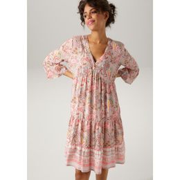 Aniston Casual Damen Aniston CASUAL Tunikakleid mit fantasievollem Druck rosa 40, N-Gr