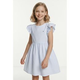 Tommy Hilfiger M&auml;dchen Sommerkleid &raquo;SEERSUCKER DRESS SHORT SLEEVE&laquo; Kinder bis 16 Jahre, R&uuml;schen&auml;rmel blau 14 (164), N-Gr
