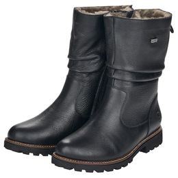 Remonte Damen Winterstiefel , Blockabsatz, Winterboots mit Falten am slouchy Schaft, schmale Form schwarz 42