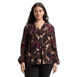 Tom Tailor sheego Gro&szlig;e Gr&ouml;&szlig;en Langarmbluse, brown blurry argyle, Gr&ouml;&szlig;e 44 - Damen