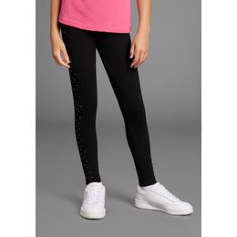 Bruno Banani M&auml;dchen Leggings &raquo;mit glitzernden Strass-Steinen an der Seite, f&uuml;r M&auml;dchen&laquo; F&uuml;r TEENS. Glitzer-Leggings schwarz 128/134, N-Gr