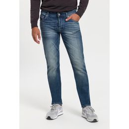 Bruno Banani Herren Straight-Jeans &raquo;Dylan&laquo; gerade Beinform, Used-Waschung, niedrige Leibh&ouml;he blau 33, L&auml;nge 32