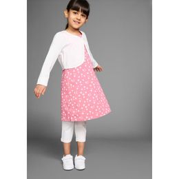 Kidsworld M&auml;dchen Kidsworld Bolero, Kleid & Leggings &raquo;3tlg. Set, Komplett Outfit mit Sternenmuster&laquo; Set, 3, 3 Stk. mit niedlicher Bolero-Jacke pink 92