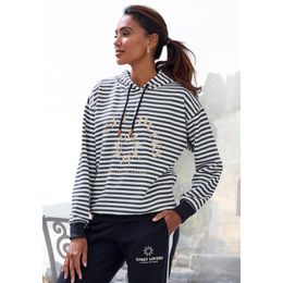 H.I.S. H.I.S Damen Kapuzenpullover im Streifenlook mit gro&szlig;en Print, Loungewear schwarz 48/50