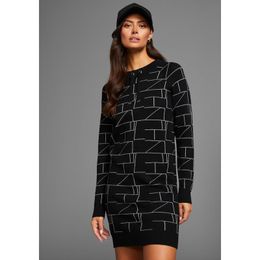 Laura Scott Damen Strickkleid aus kuscheligem Jacquardstrick mit Grafik-Motiv schwarz 44, N-Gr