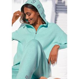 ELBSAND Damen Strickjacke aus hochwertigen Strick und eingestricktem Logo, Loungewear blau 44/46