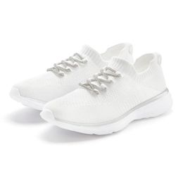 Lascana M&auml;dchen Lascana Sneaker &raquo;Slip-On-Sneaker, Slipper, Freizeitschuh,&laquo; mit modischer Glitzerschn&uuml;rung VEGAN wei&szlig; 35