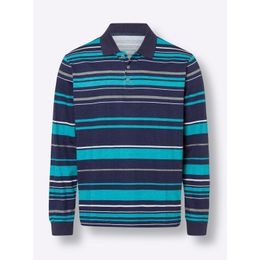 WITT Herren Langarm-Poloshirt, marine-t&uuml;rkis-geringelt, Gr&ouml;&szlig;e 44/46