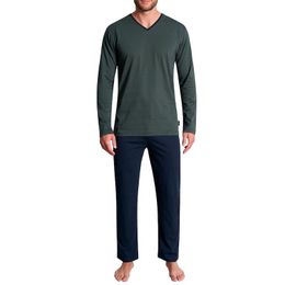 Tom Tailor Herren Tom Tailor Pyjama &raquo;Nevada&laquo; 2 tlg. Streifendesign, Langarm, V-Ausschnitt, lange Hose, atmungsaktiv gr&uuml;n 48S