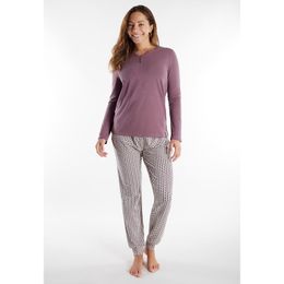 Tom Tailor Damen Tom Tailor Schlafanzug &raquo;Sitia&laquo; 2 tlg. Langarm, Rundhalsausschnitt, mit Kn&ouml;pfen, gemustert, Baumwollmix lila 40L
