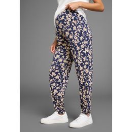 Neun Monate Damen Umstandshose &raquo;Haremshose f&uuml;r Schwangerschaft und Stillzeit&laquo; , in bequemer Passform und mit Blumenmuster blau 36/38, N-Gr