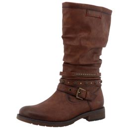 Mustang Shoes Damen Winterstiefel &raquo;Elfi&laquo; Stiefel mit Zierriemchen und Blockabsatz braun 37, Normalschaft